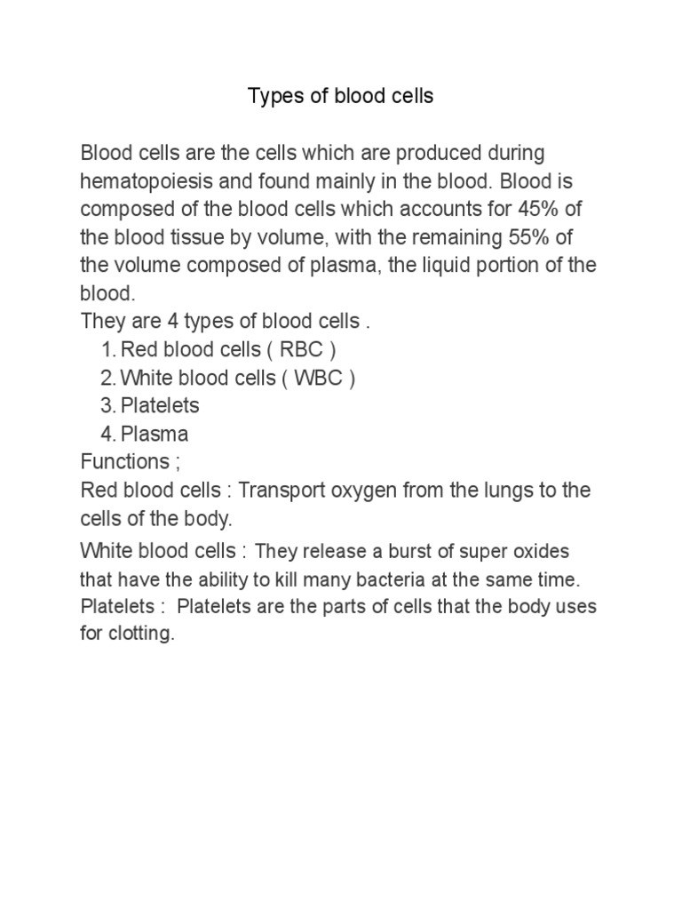 Types of Blood Cells | PDF