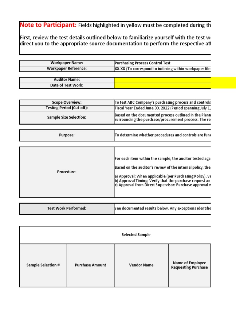 Task 1 - Control Testing Template | Download Free PDF | Business ...