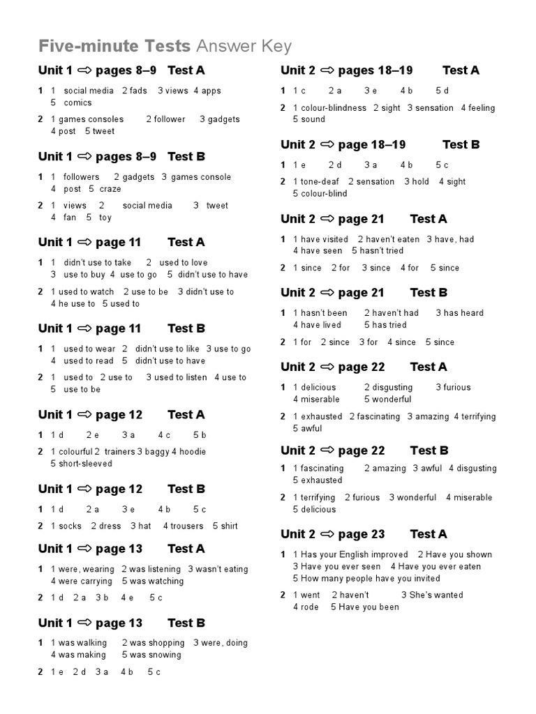 Five Minute Tests Answers | PDF