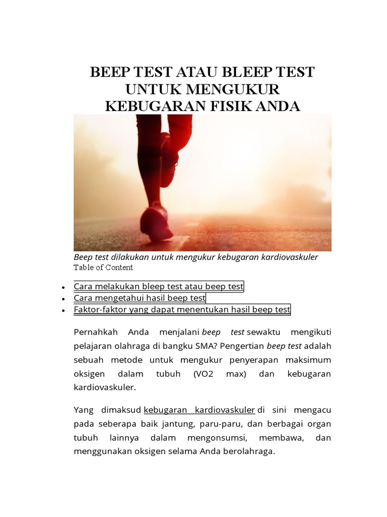 BEEP TEST ATAU BLEEP TEST UNTUK MENGUKUR KEBUGARAN FISIK ANDA | PDF