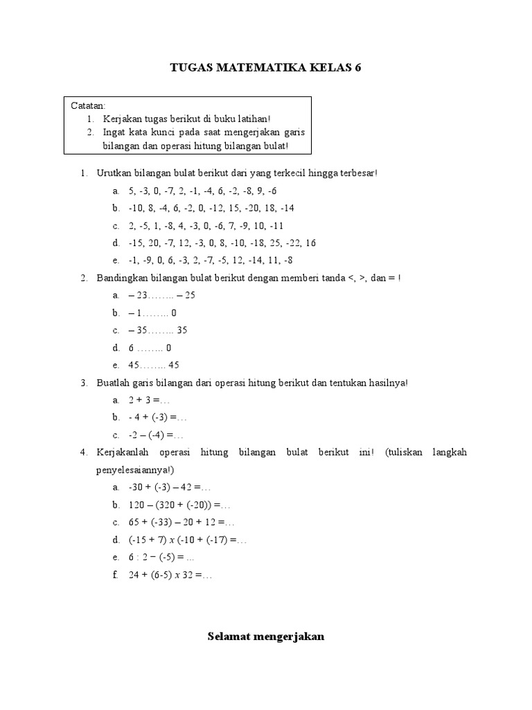Tugas Matematika Kelas 6 | PDF