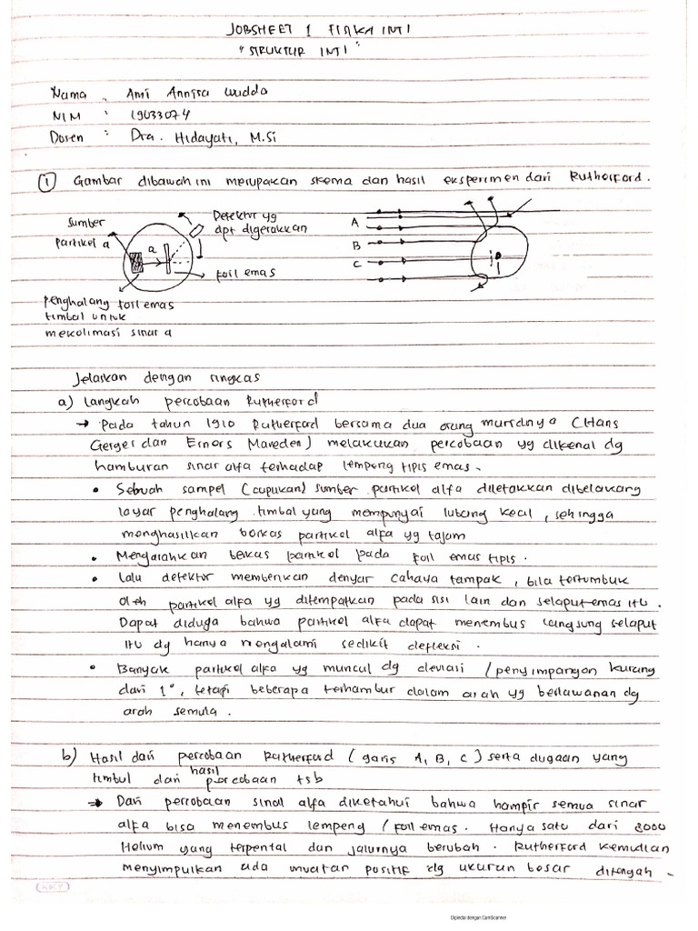 Jobsheet 1 Fisika Inti - Ami Annisa Wudda - 19033074 | PDF