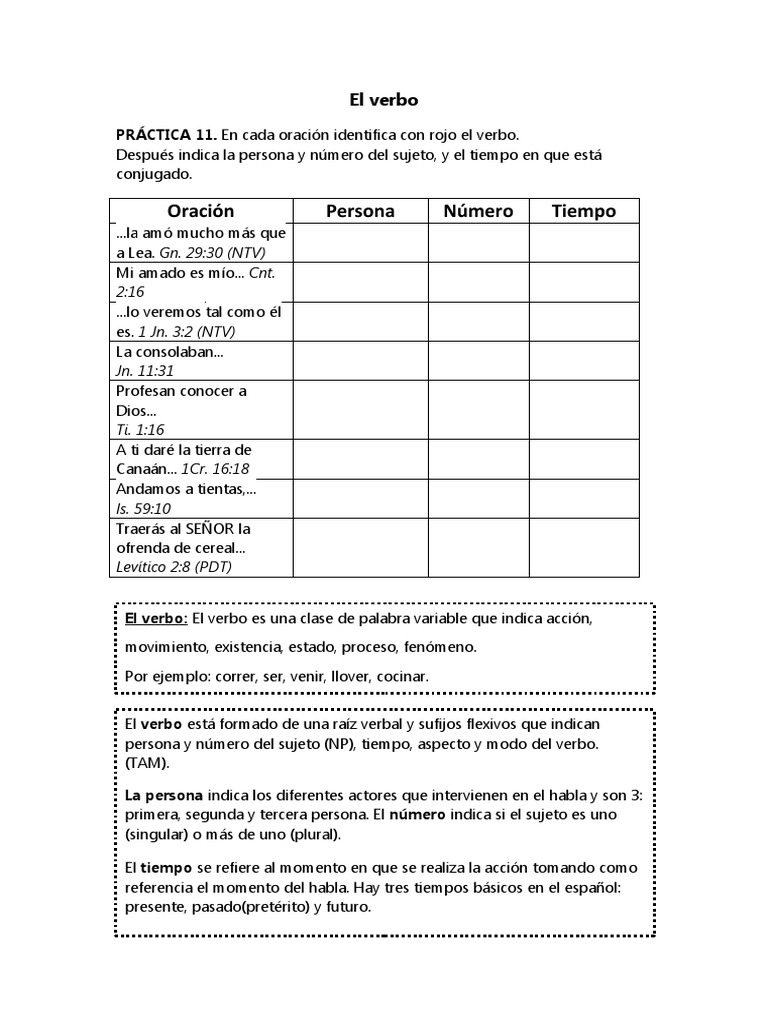 El Verbo Cuaderno De Trabajo Pdf Verbo Morfología