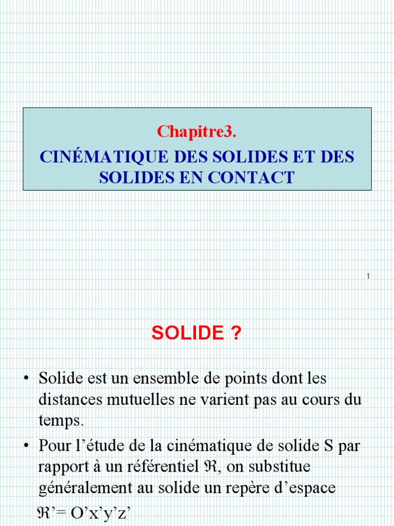 Cinématique des solides et contact | PDF | Accélération | Cinématique
