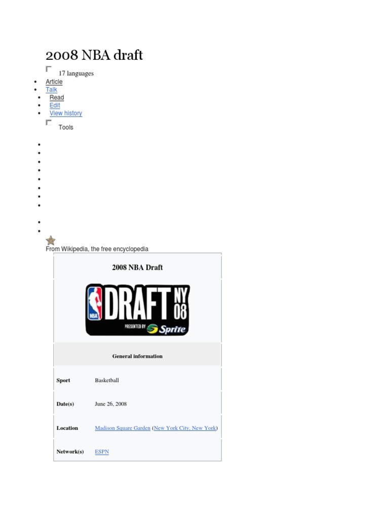 2008 NBA Draft | PDF | Sports Teams | National Basketball Association