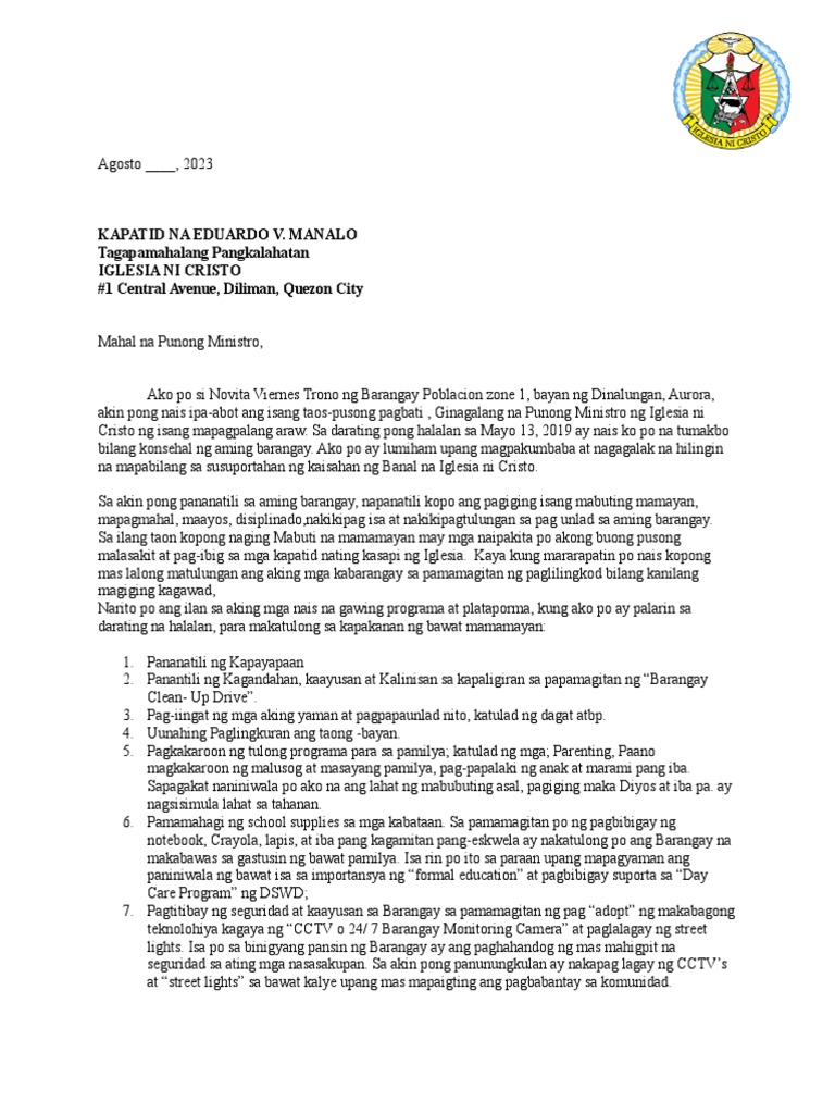 Liham para Sa Minamahal Na Iglesia Ni Kristo | PDF