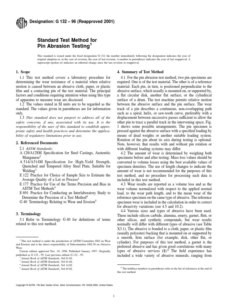 ASTM G132 Pin Abrasion Testing | Download Free PDF | Wear | Density