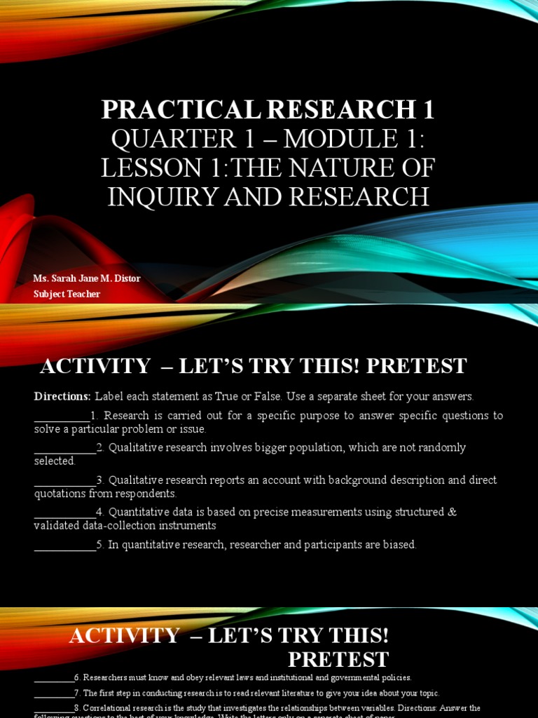 Inquiry and Research Fundamentals | PDF | Quantitative Research ...