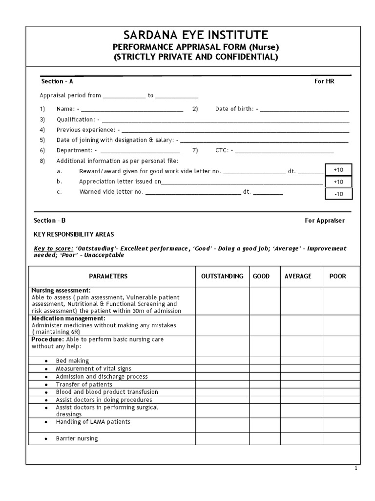 Nurse Performance Appraisal Form | PDF | Patient | Nursing