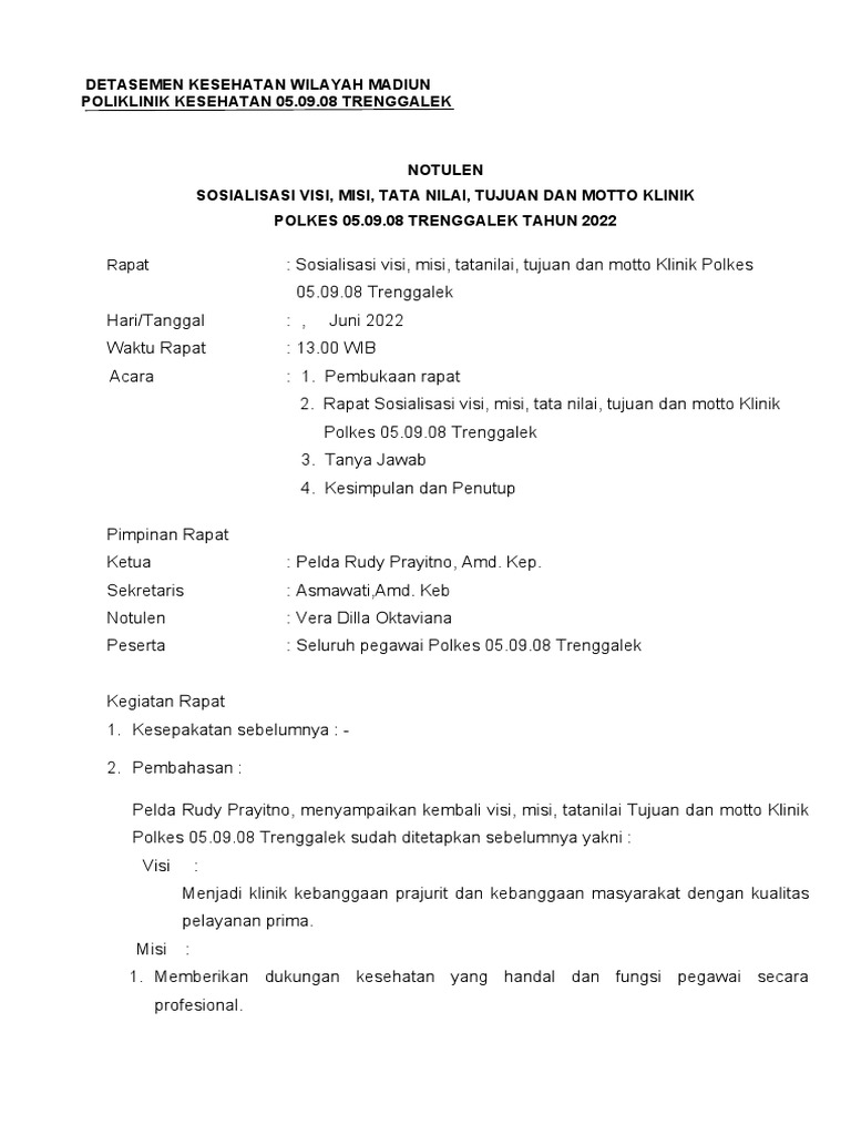 TKK 1.EP 1.1b Notulen Visi Misi | PDF