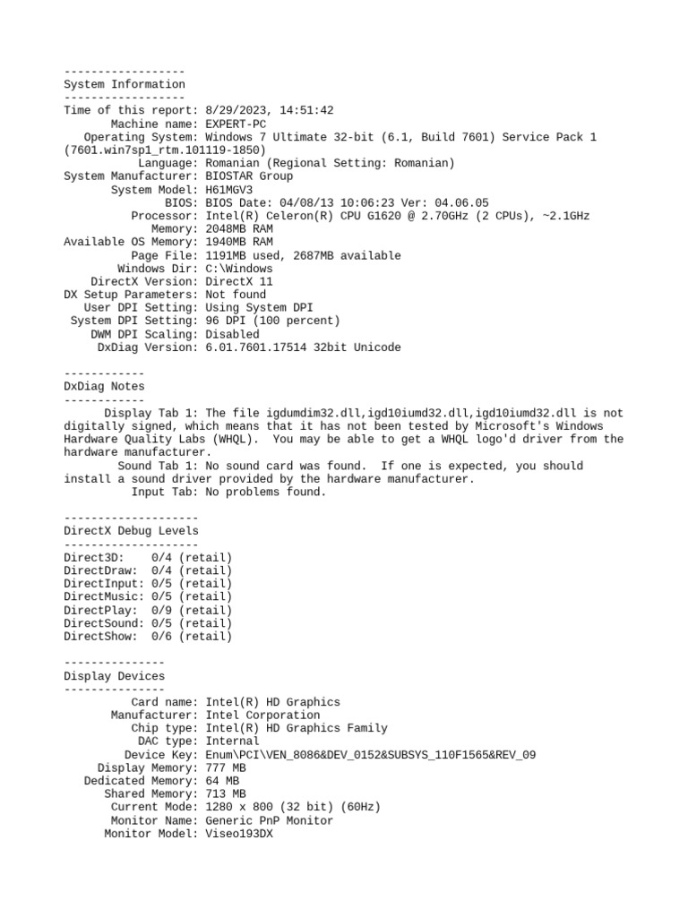 DX Diag | PDF | Device Driver | Codec