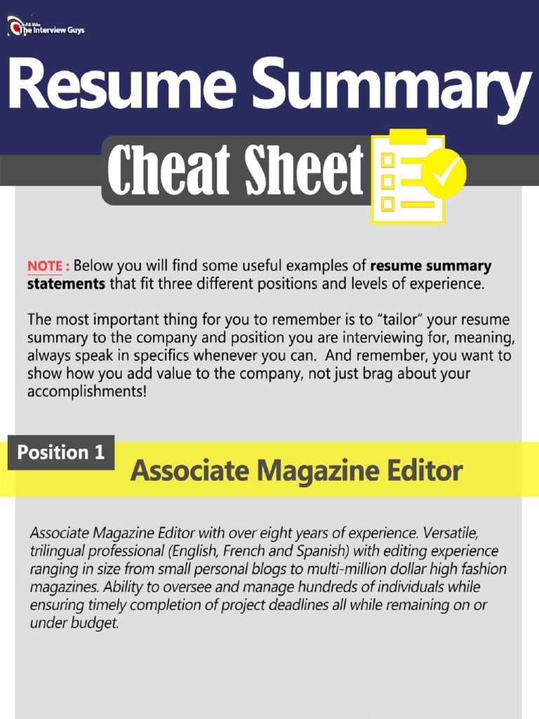 resume summary examples | PDF