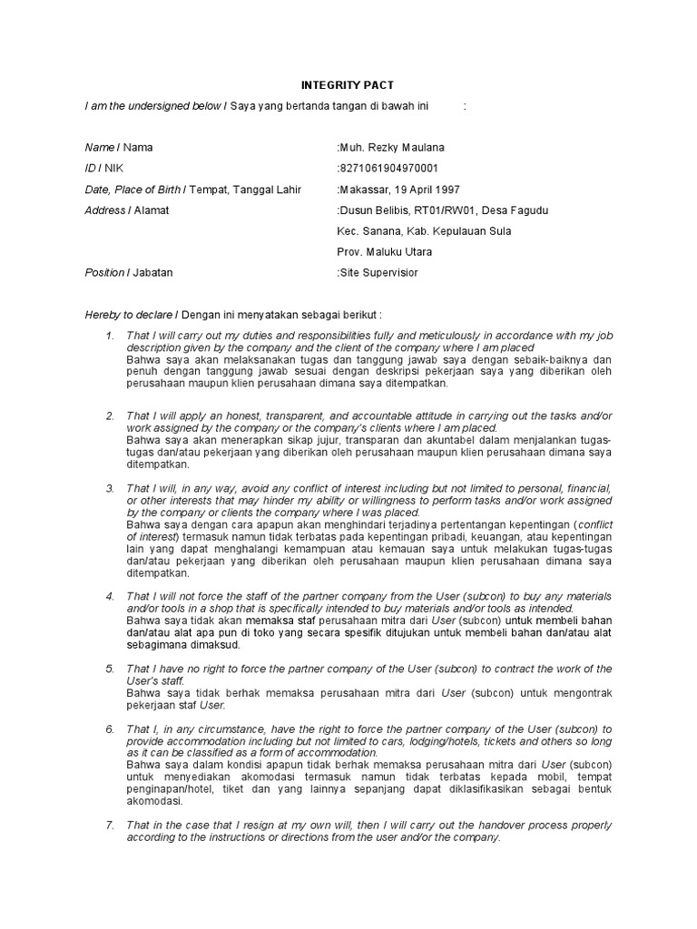 Integrity Pact | PDF | Karier & Perkembangan | Hukum
