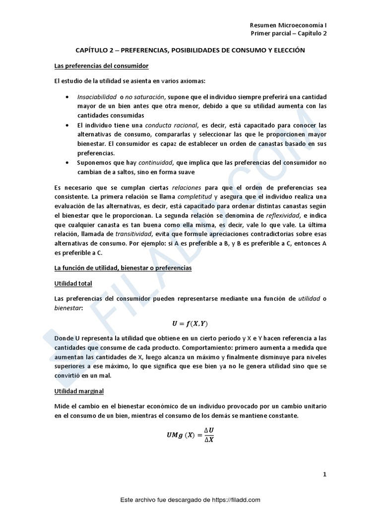 Resumen Cap 2 | PDF | Utilidad | Microeconomía