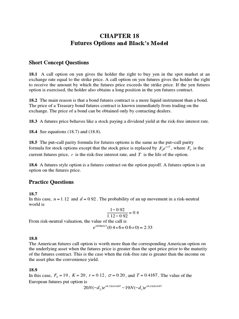 Hull OFOD11 e Solutions CH 18 | PDF | Option (Finance) | Futures Contract
