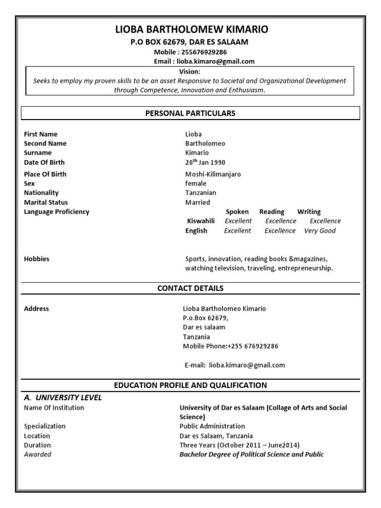 Lioba CV | PDF | Tanzania | Business