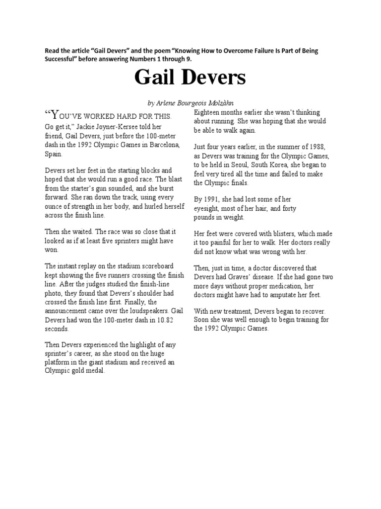 Gail Devers: Overcoming Adversity | PDF | Clown