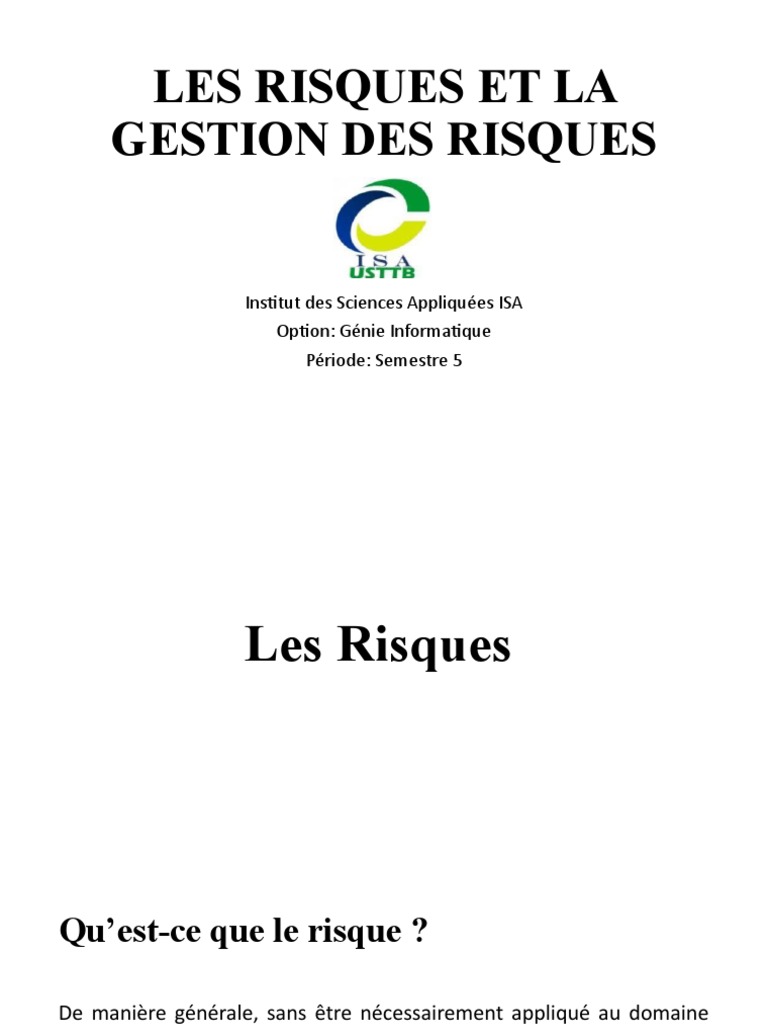 CHAPITRE II - Les Risques Et La Gestion Des Risques | PDF | Risque | Sécurité des systèmes d ...