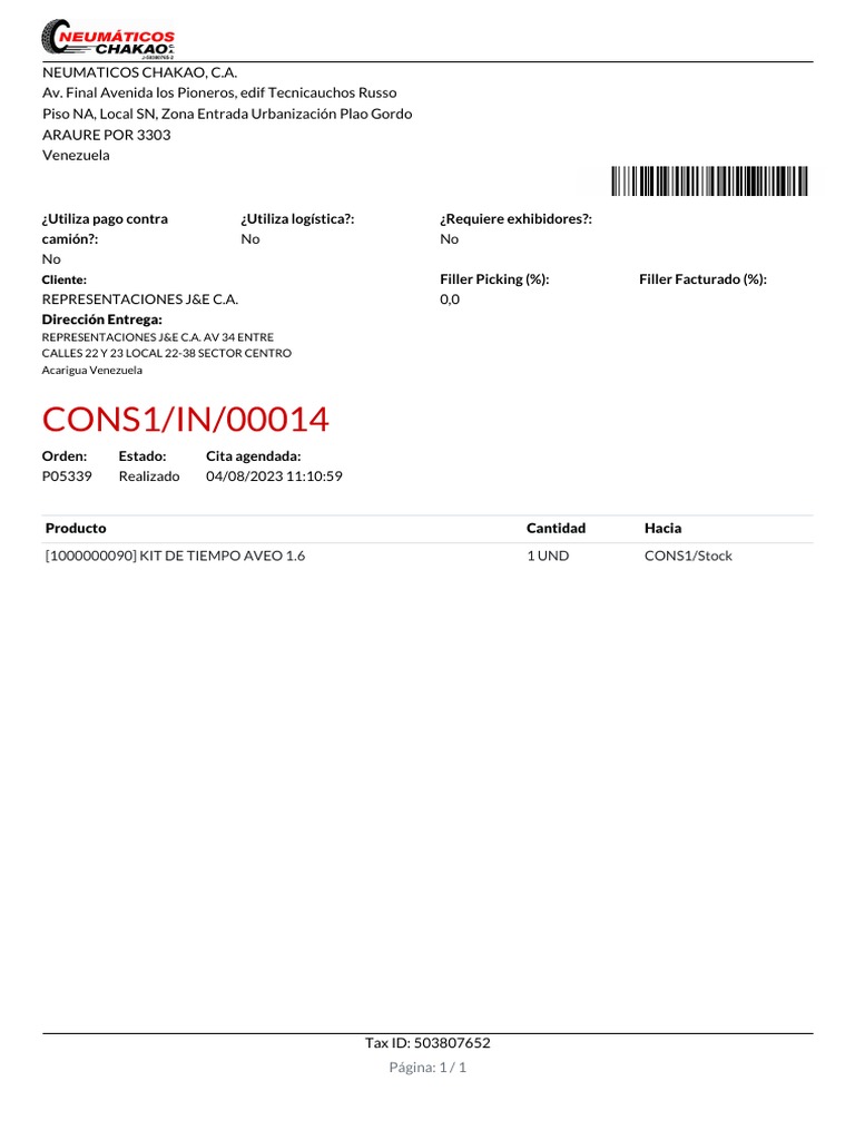 Operaciones de Picking - Representaciones J&e C.A. - Cons1 - in - 00014 ...