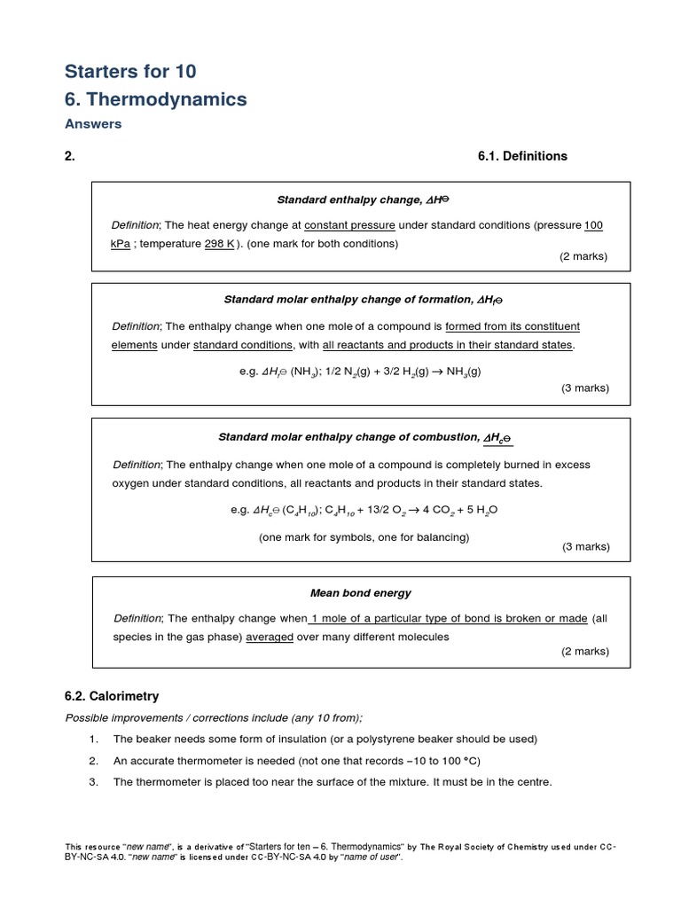 Thermodynamics Worksheet MS | PDF | Enthalpy | Heat