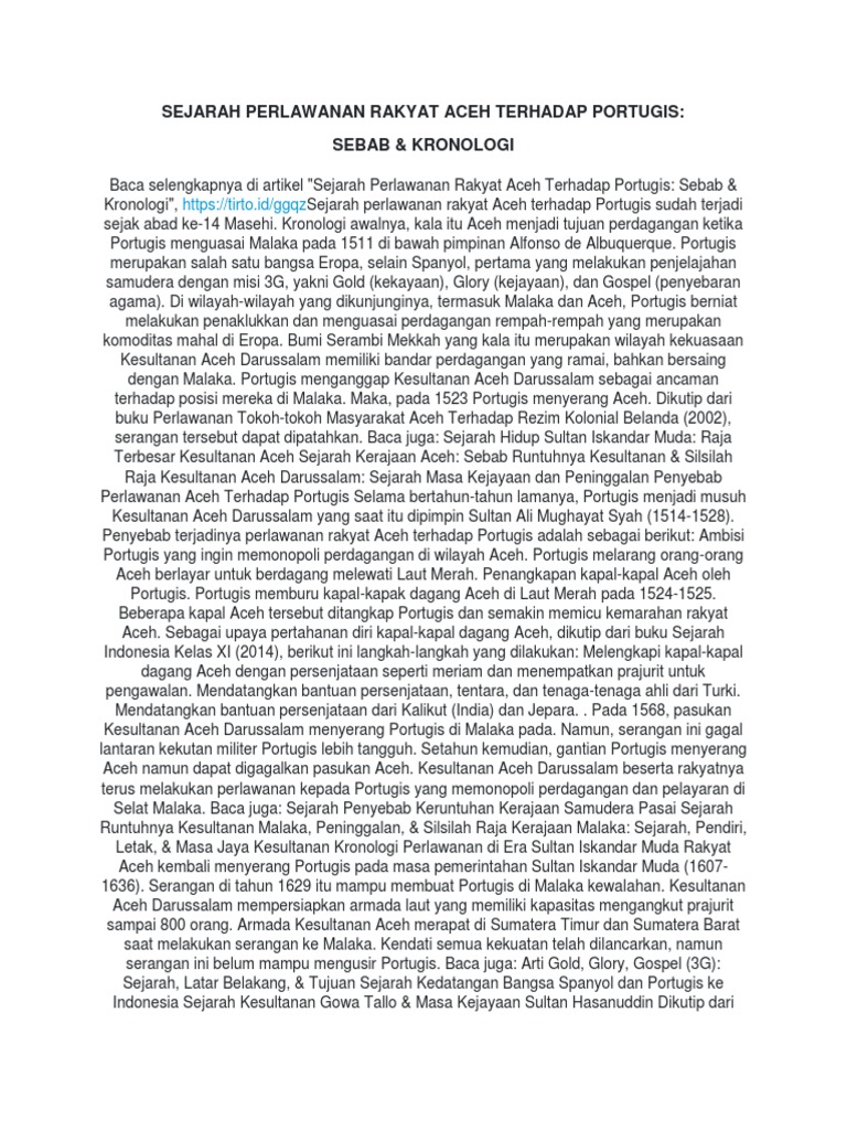 Sejarah Perlawanan Rakyat Aceh Terhadap Portugis | PDF