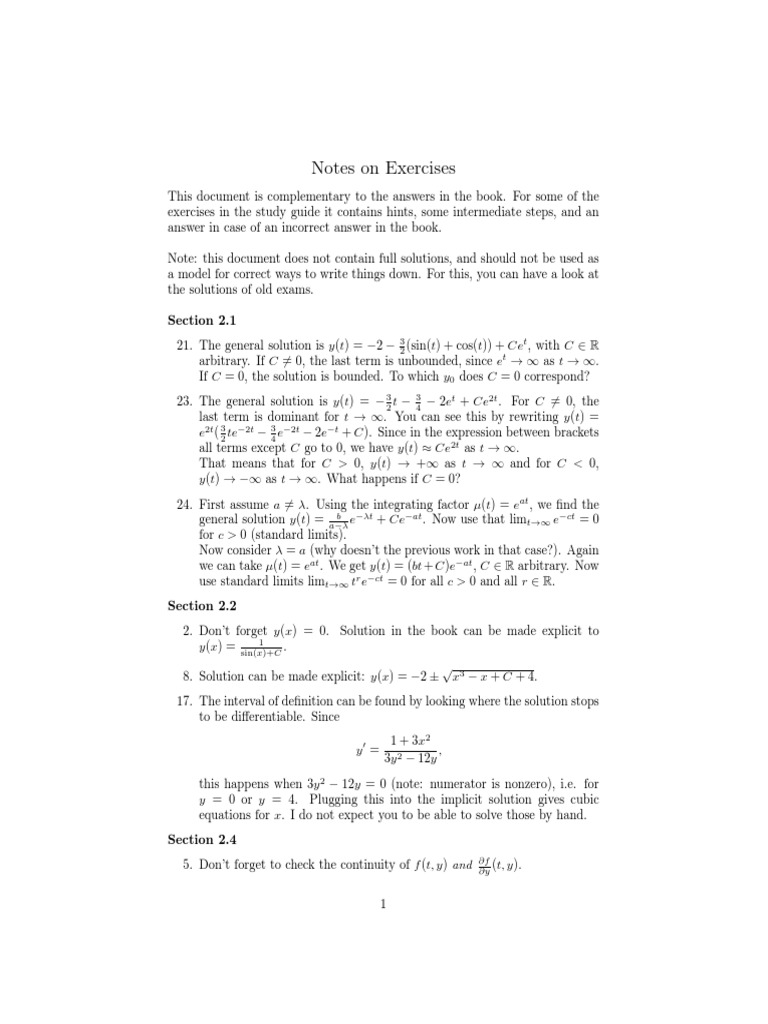 Notes On Exercises Pdf Eigenvalues And Eigenvectors Mathematical Analysis 