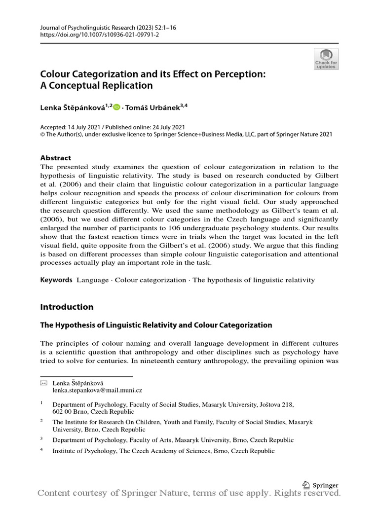 Colour Categorization and Its Effect On Perception | PDF | Cognitive Science | Cognition