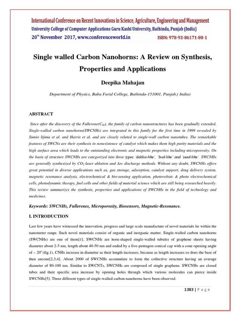 2017 - SWCNH-Review On Synthesis-Properties-Applications | PDF | Carbon ... 2017 - SWCNH-Review On Synthesis-Properties-Applications | PDF | Carbon ...