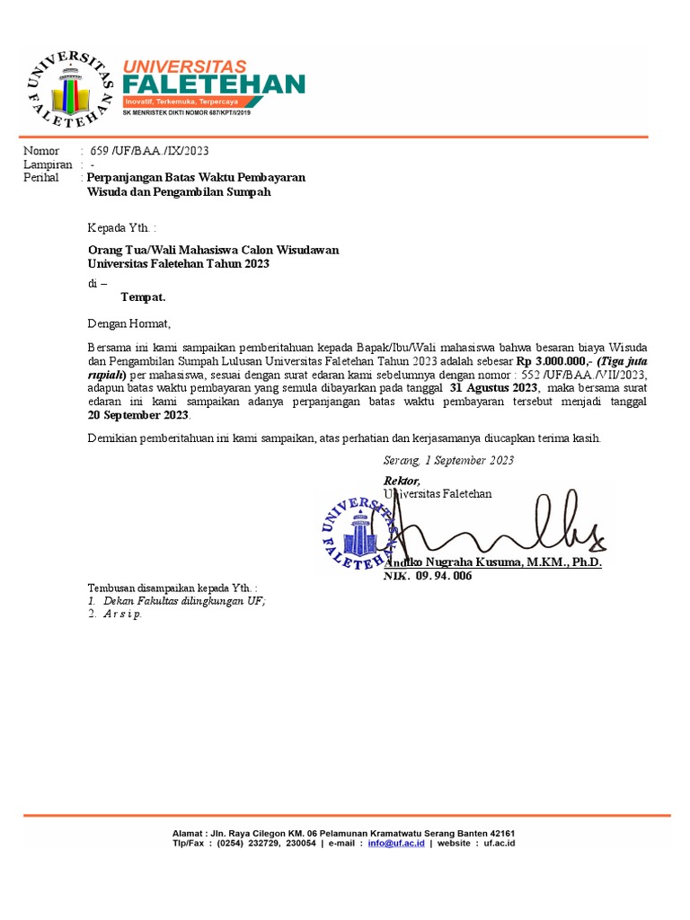 Surat Edaran Perpanjangan Batas Waktu Wisuda 2023 | PDF Surat Edaran Perpanjangan Batas Waktu Wisuda 2023 | PDF