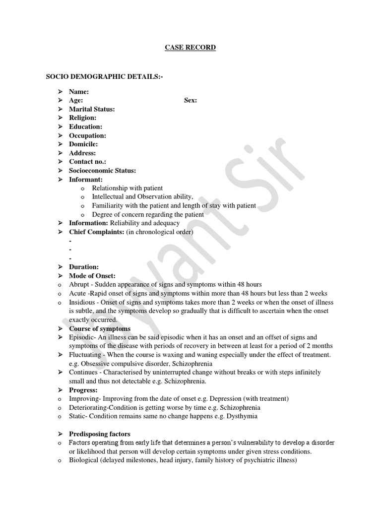 CASE History Format | Download Free PDF | Mental Disorder | Schizophrenia CASE History Format | Download Free PDF | Mental Disorder | Schizophrenia