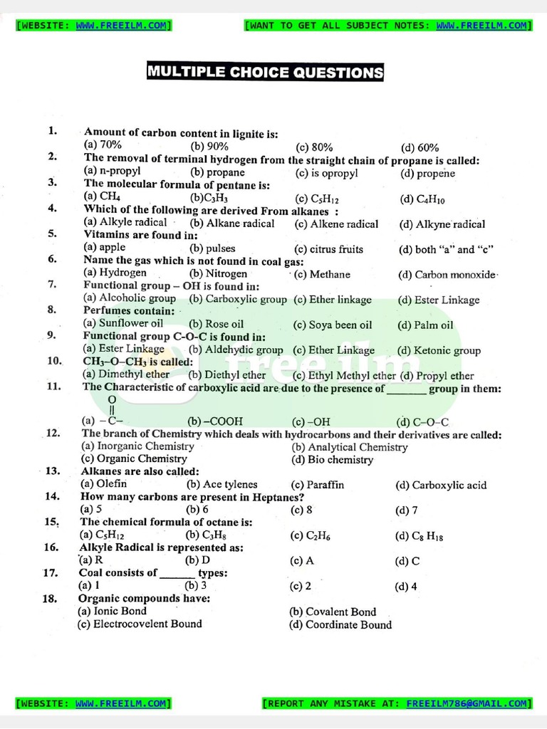 10th Chem CH 11 MCQ's | PDF