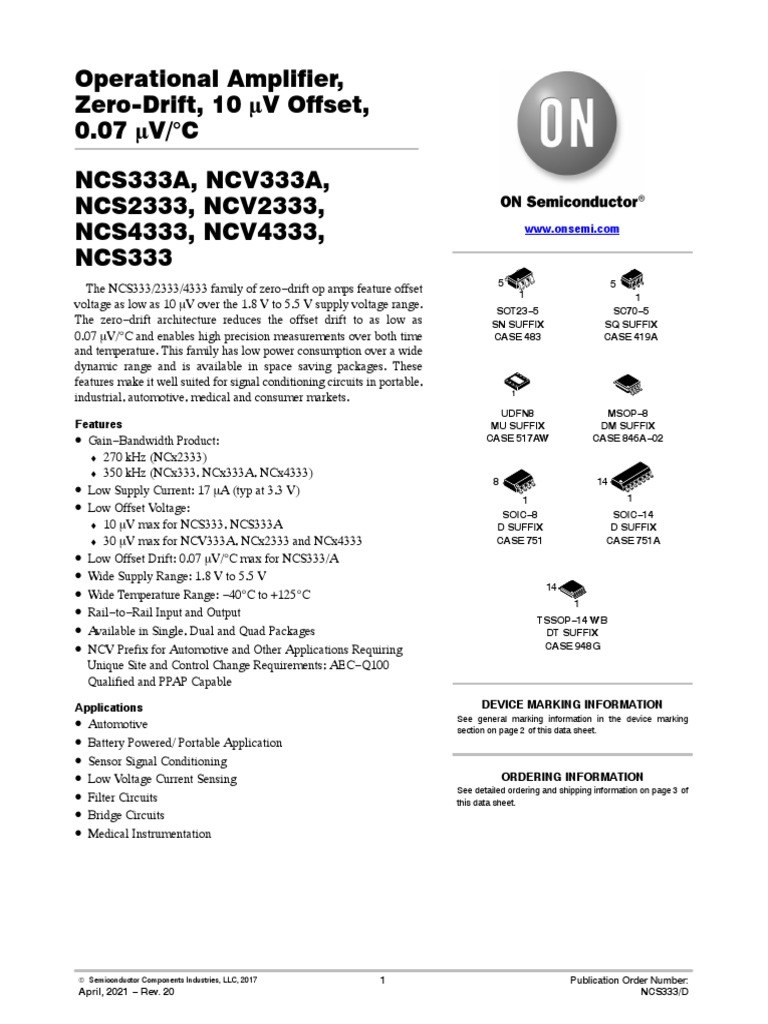 Zero-Drift Op Amps: NCS333 Family | PDF | Operational Amplifier | Electrostatic Discharge