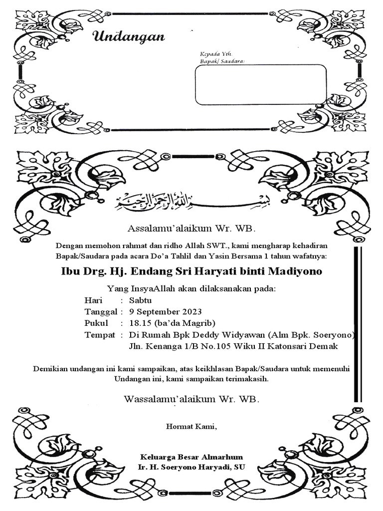 Undangan 1000 Hari 1 Lembar | PDF