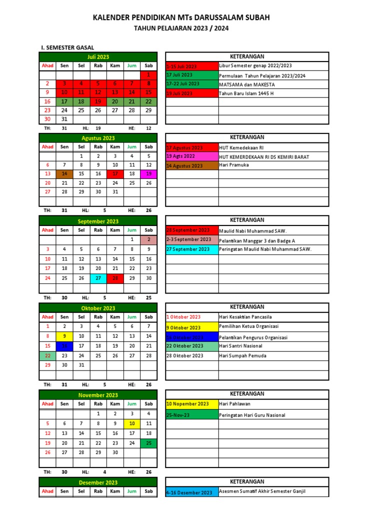 Kaldik MTS Darussalam - 2023-2024 | PDF