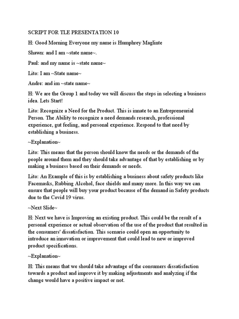 Script For Tle Presentation 10 | PDF