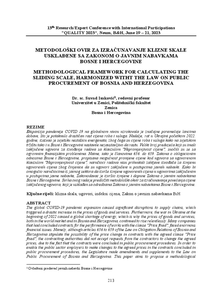 Metodološki Ovir Za Izračunavanje Klizne Skale Usklađene Sa Zakonom o ...