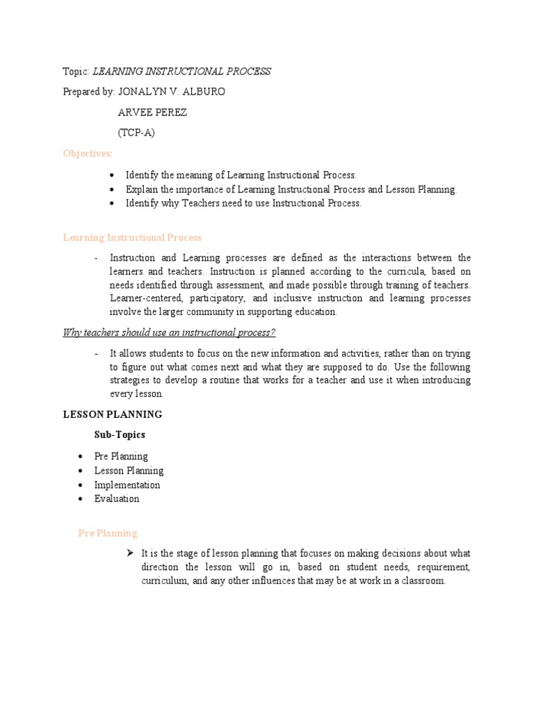 Learning Instructional Process | PDF | Teachers | Learning