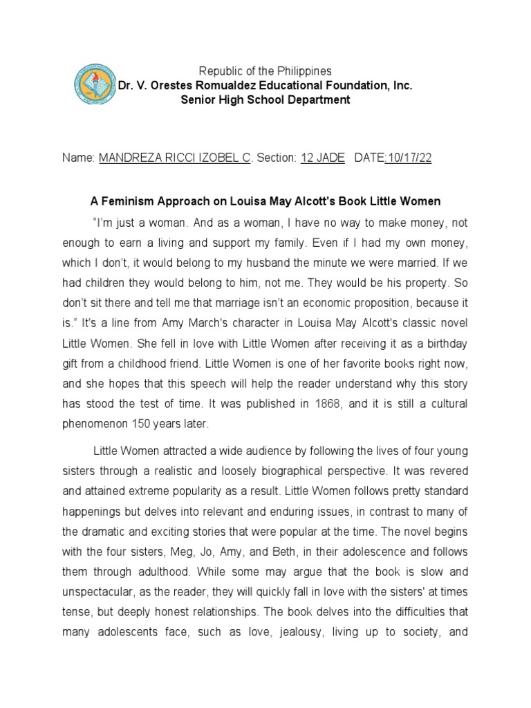 A Feminism Approach On Louisa May Alcott's Book Little Women | Download ...