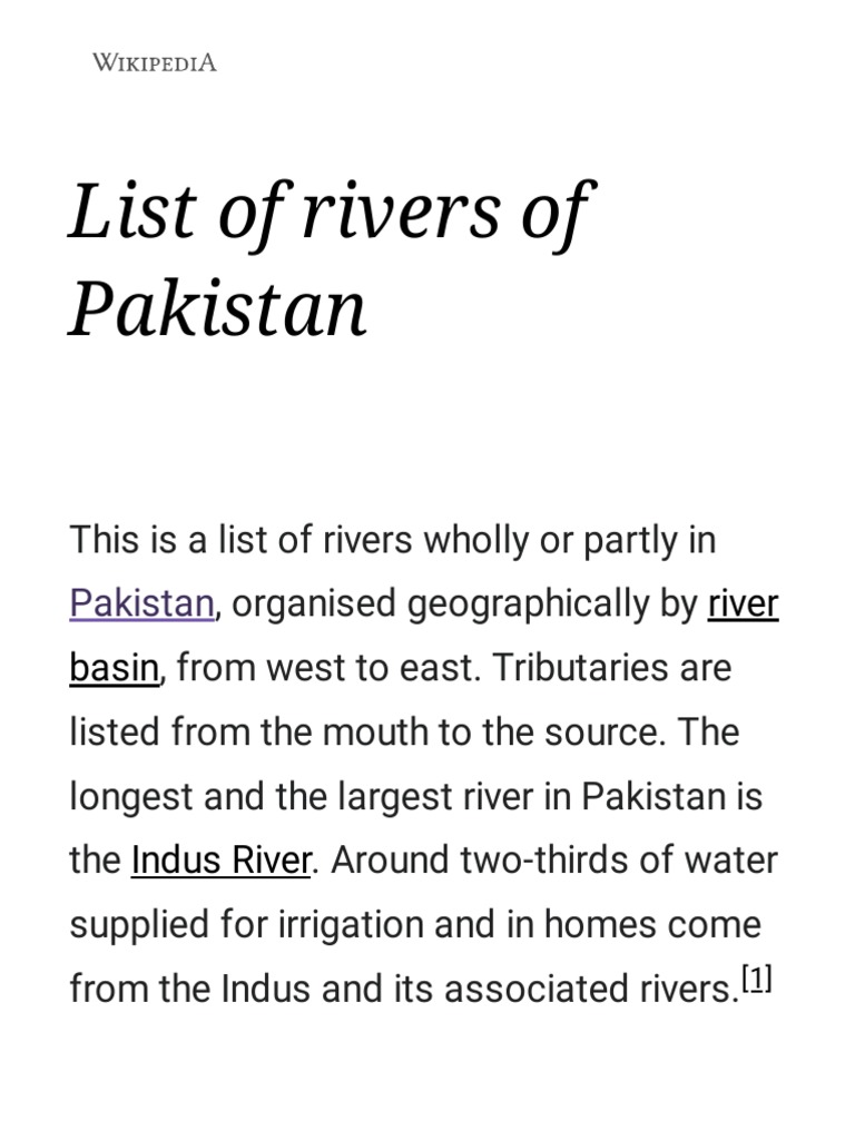 List of Rivers of Pakistan - Wikipedia | PDF | Environmental Science ...