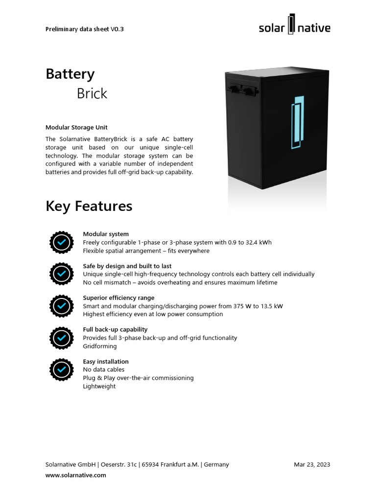 Solarnative BatteryBrick Data-Sheet-V0.3 | PDF | Nature | Manufactured ...