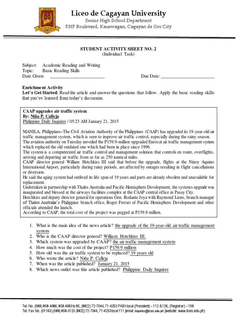 ACTIVITY-SHEET-2-BASIC-READING-SKILLS | PDF | Educational Technology