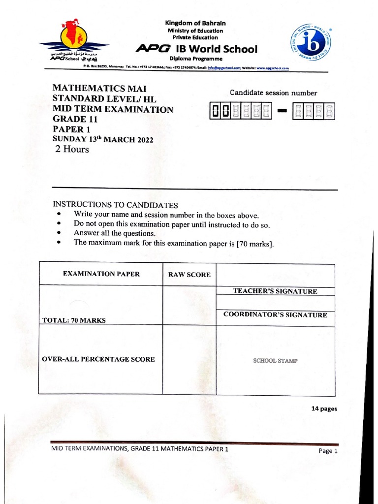 Mathematics Applications and Interpretations Standard Level (SL) Paper ...