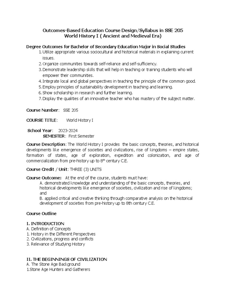 Course Outline - World History I | PDF | Ancient Near East | Babylonia