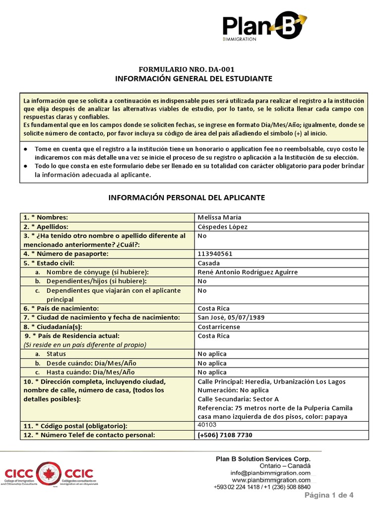 Formulario Inicial Fase 1 | PDF | Costa Rica | Canadá