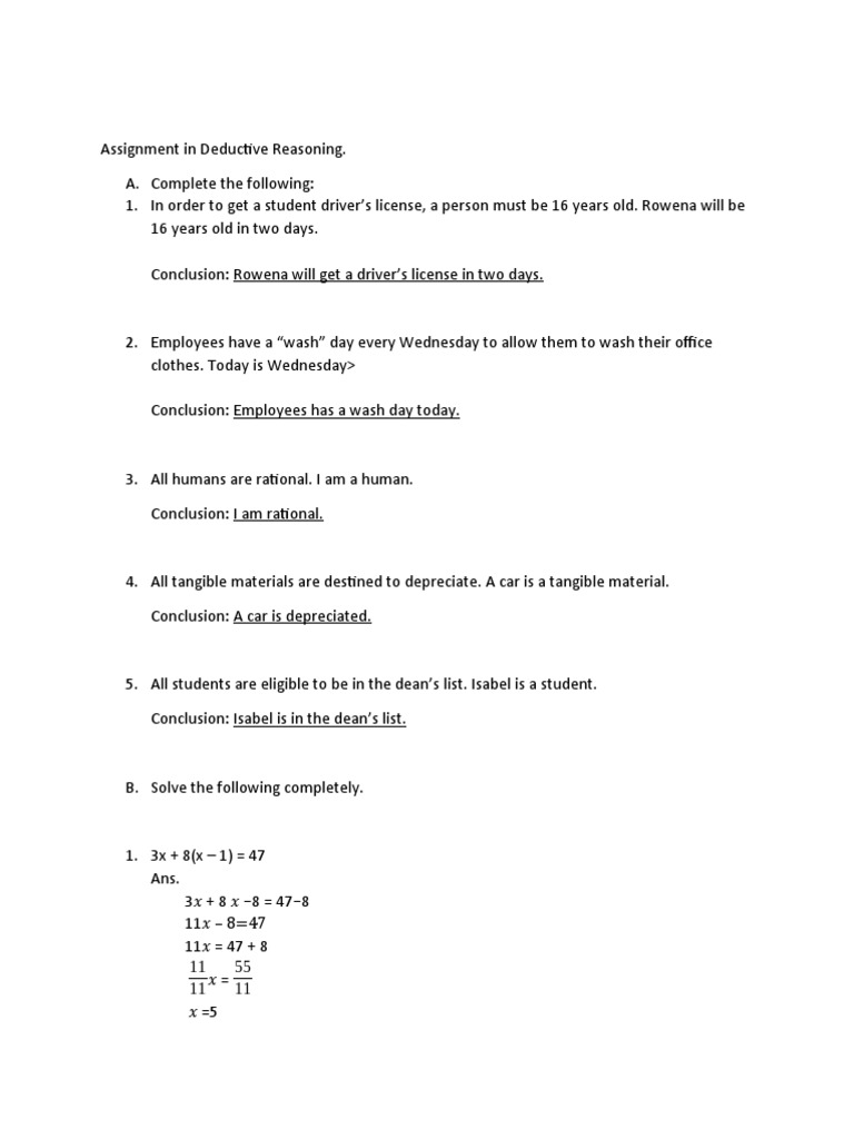 Deductive Reasoning Activity Pdf Speed Reasoning