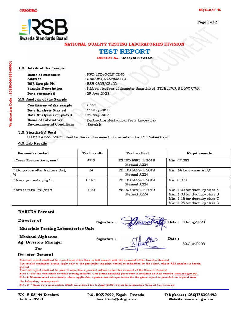 Test Report: National Quality Testing Laboratories Division | PDF ...