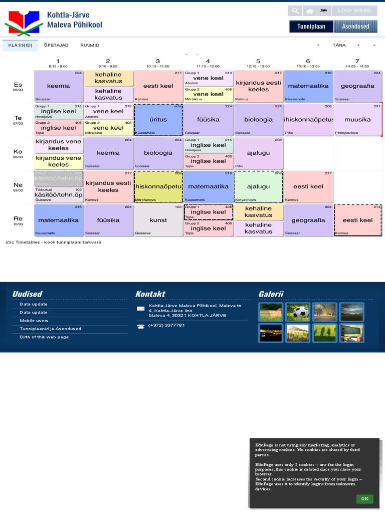 Tunniplaan Kohtla-Järve Maleva Põhikool, Maleva Tn. 4, Kohtla-Järve ...