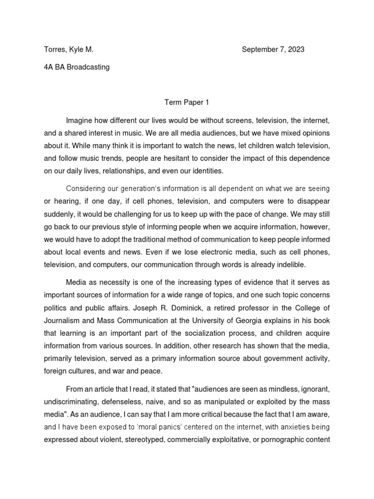 Term Paper 1 | PDF | Mass Media | Television