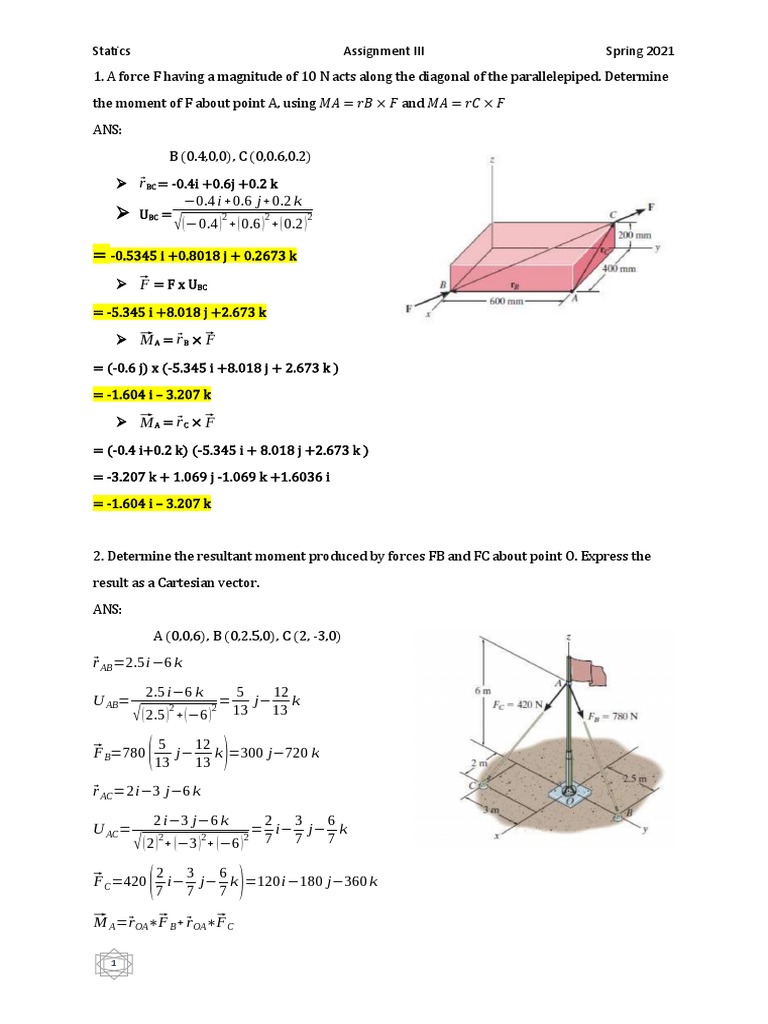 Statics Assignment III | PDF | Euclidean Vector | Algebra