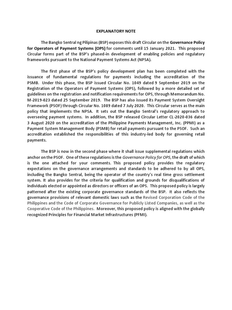 Draft Circular On Governance Policy For OPS | PDF | Board Of Directors ...